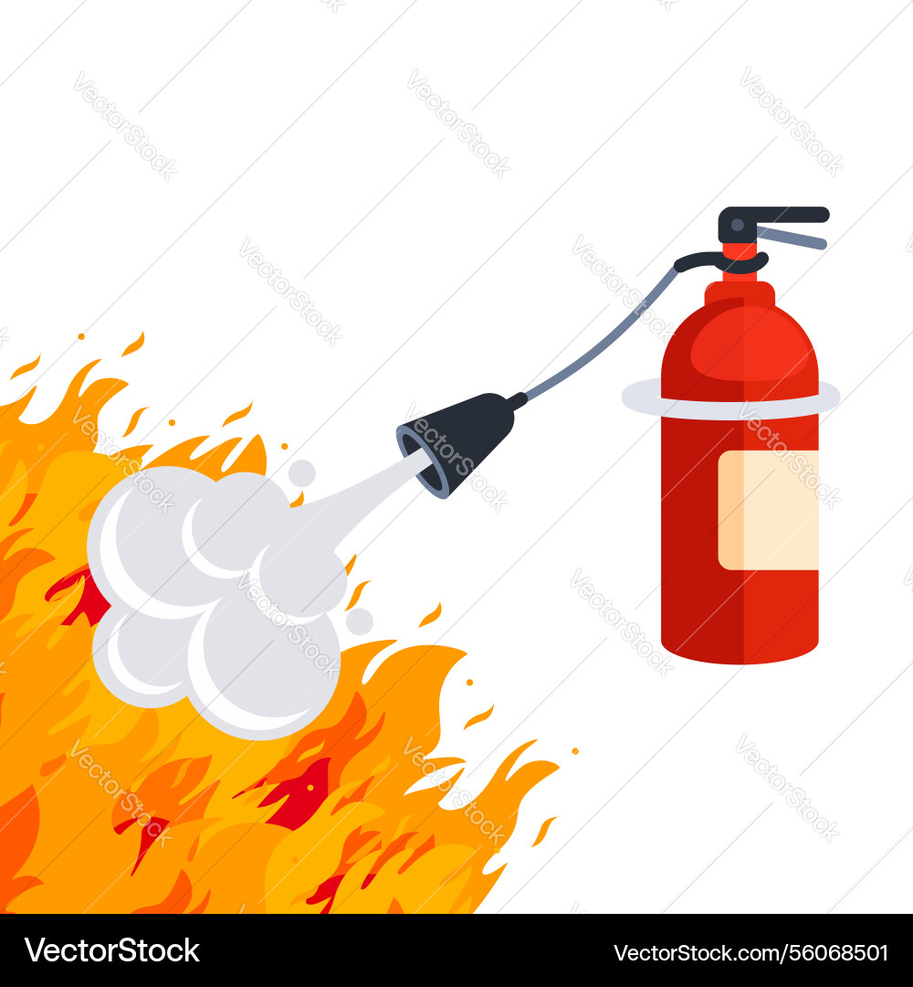 Fire extinguisher fighting fire with foam or gas Vector Image