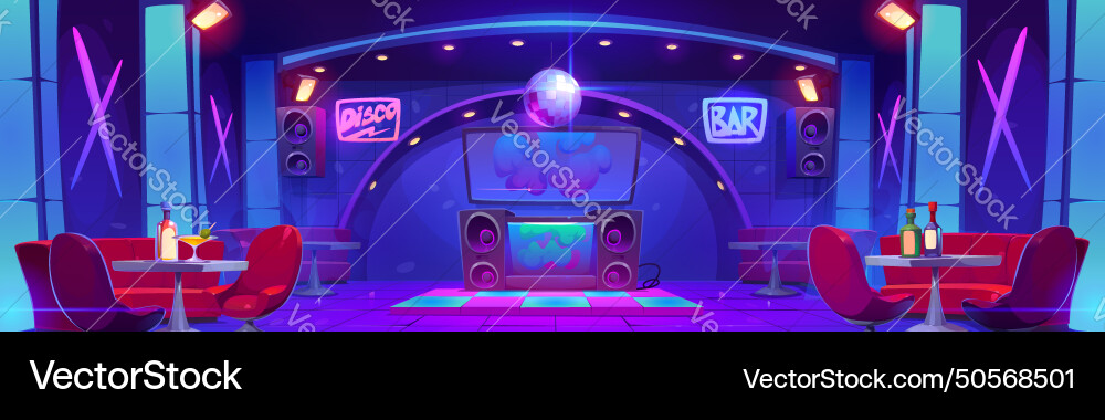 Nightclub with dj stand dance floor tables Vector Image