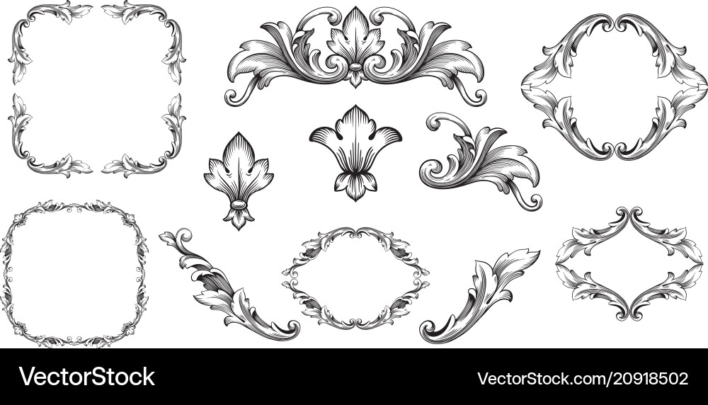 Baroque Floral Ornate Elements Royalty Free Vector Image