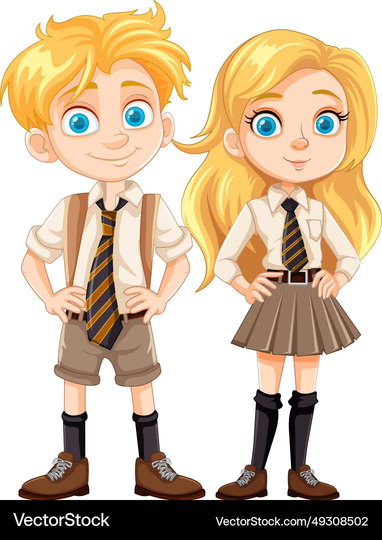Blonde students in uniform cartoon characters Vector Image