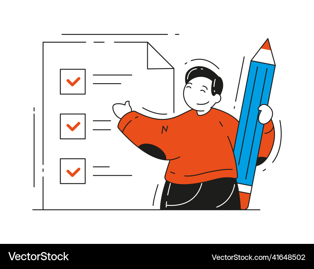 Happy man priority to do list with check marks Vector Image