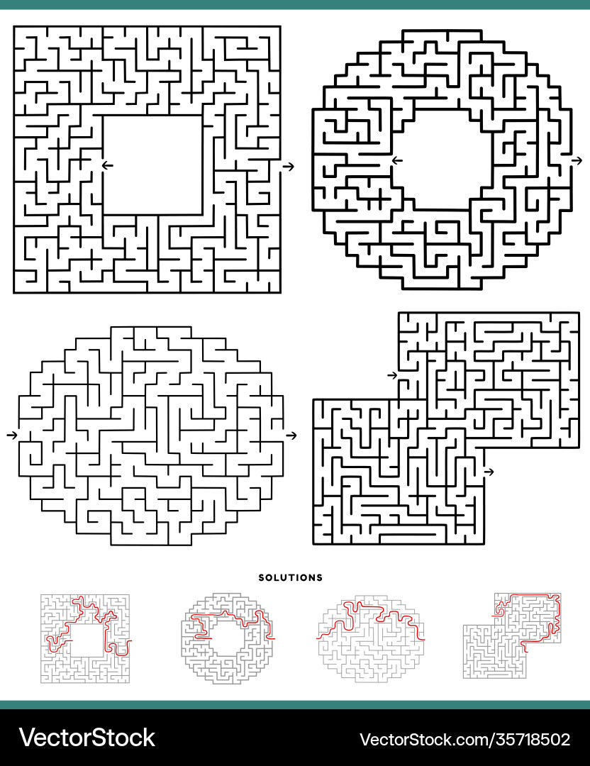 Maze games diagrams set with solutions Royalty Free Vector