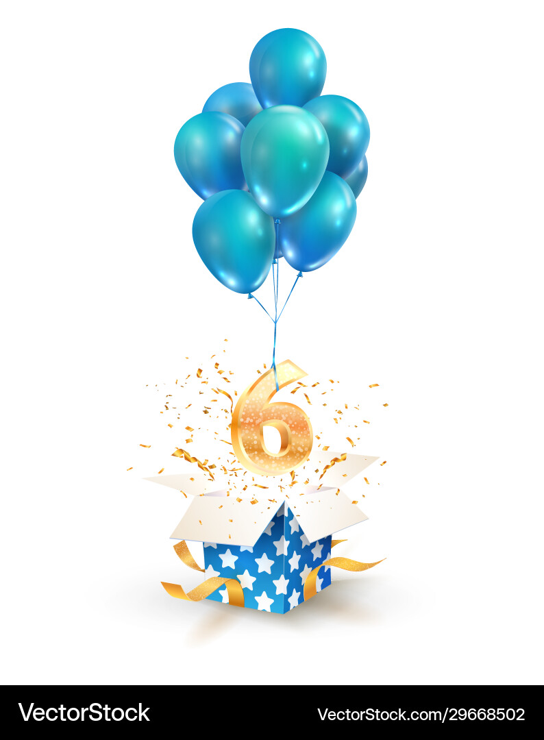 Open textured gift box with number 6 th flying Vector Image