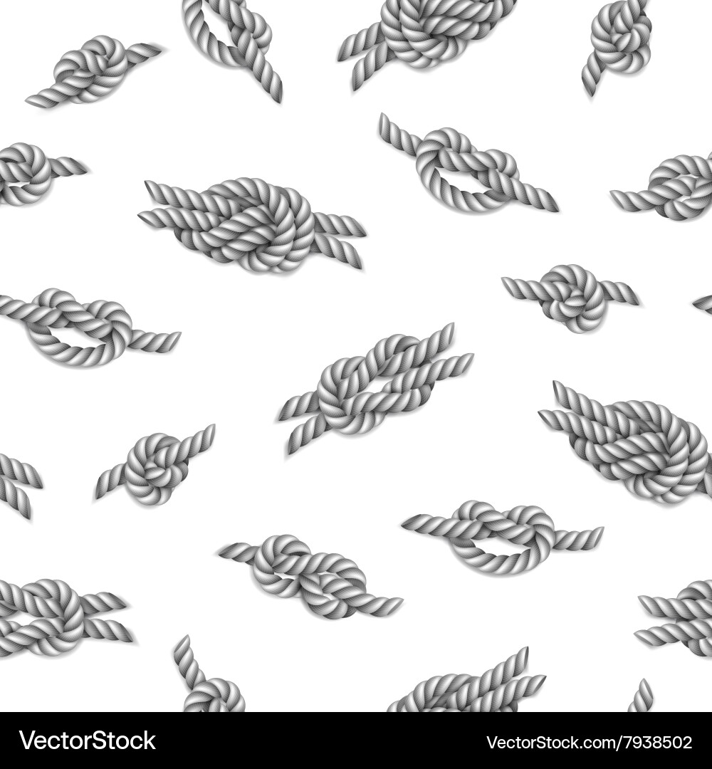 Seamless pattern with white ropes and marine knots