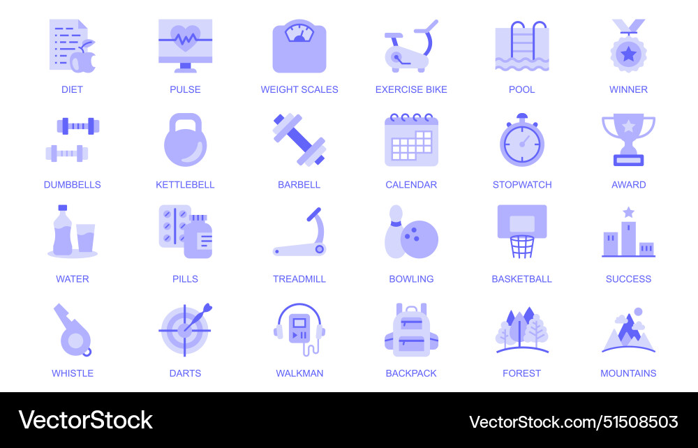 Fitness web icons set in duotone flat design pack Vector Image