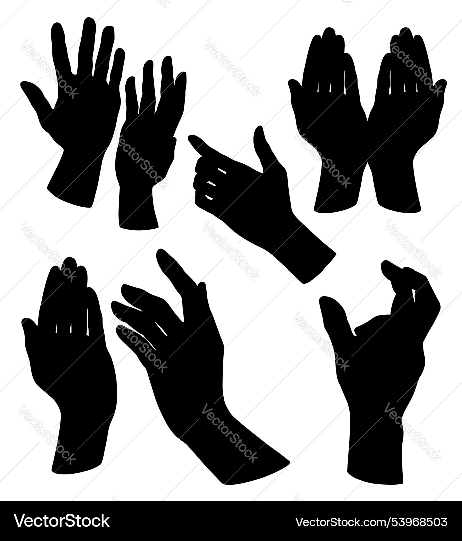 Human hand sign action black silhouette Royalty Free Vector