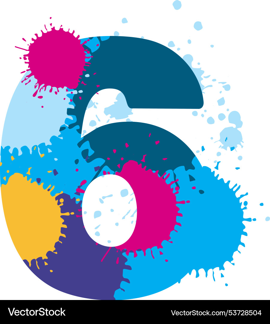 Artistic paint drops on creative number six shape Vector Image