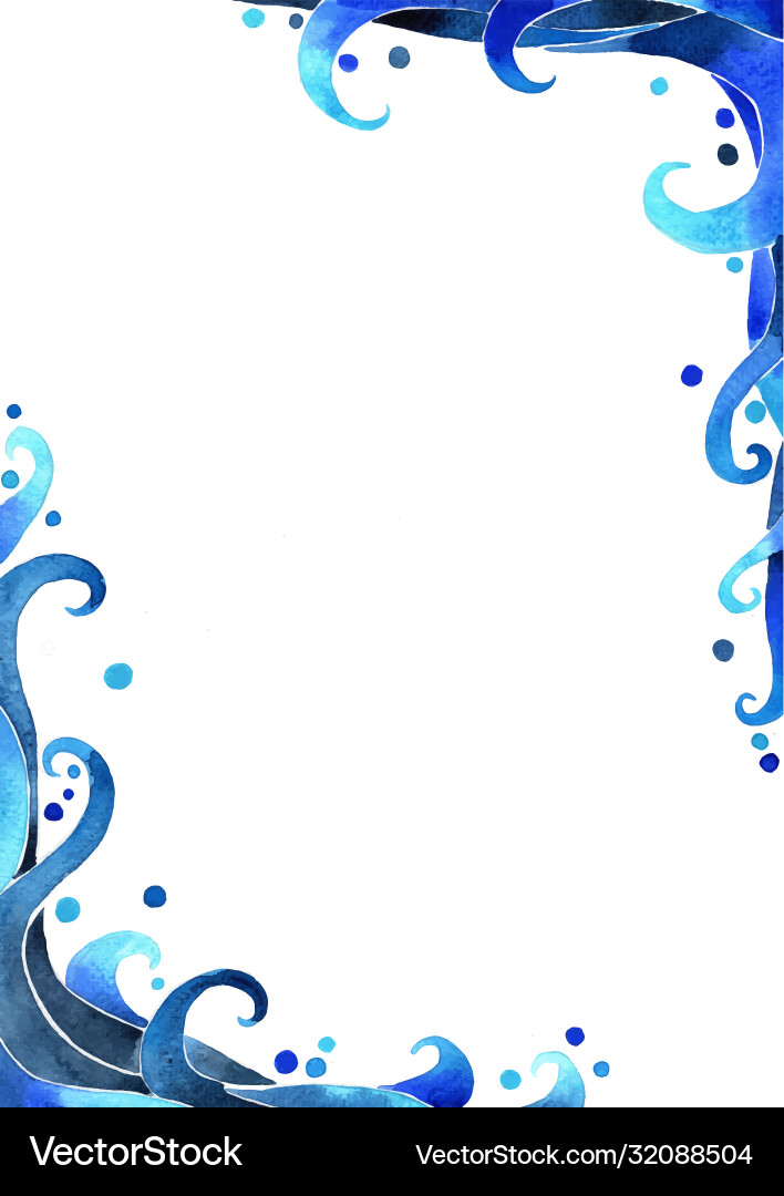 Blue marine color ocean wave style border Vector Image