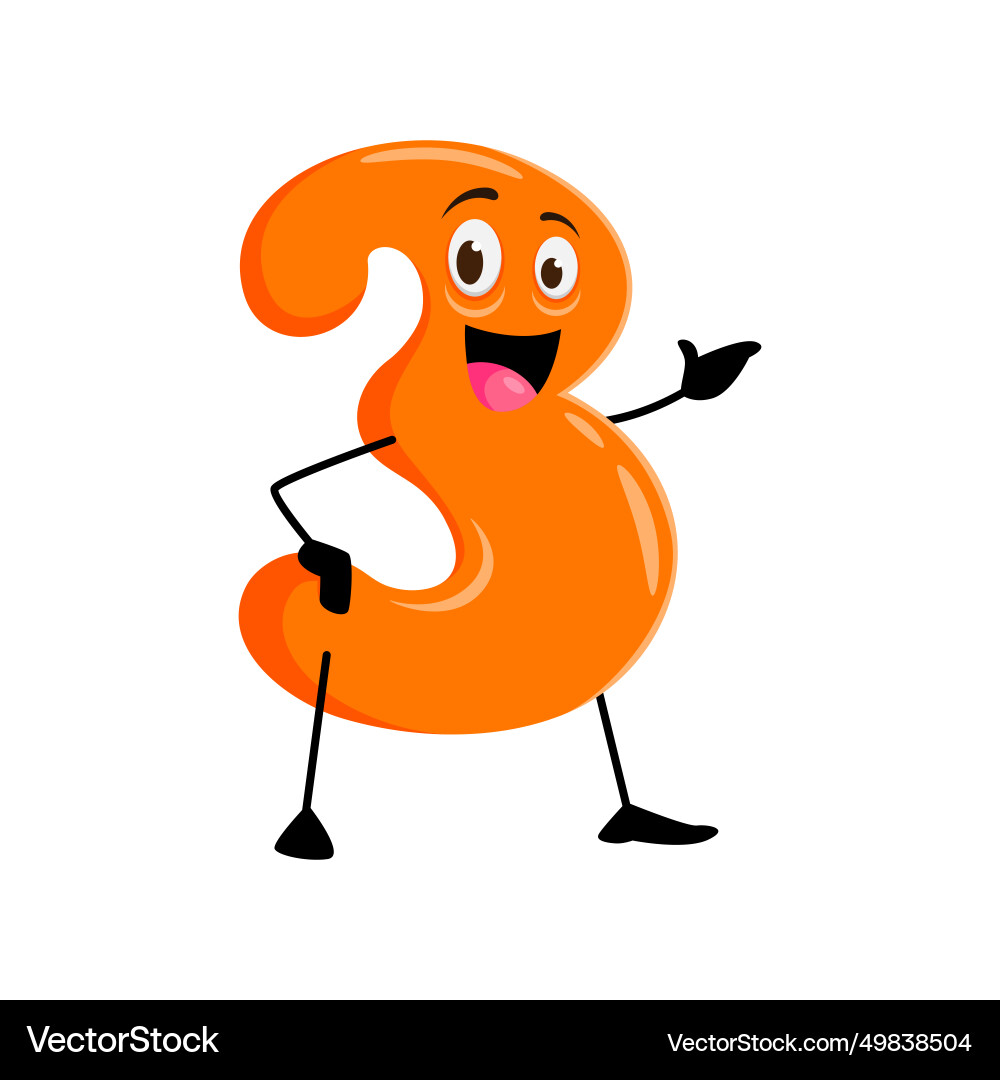 Cartoon funny math number three character Vector Image