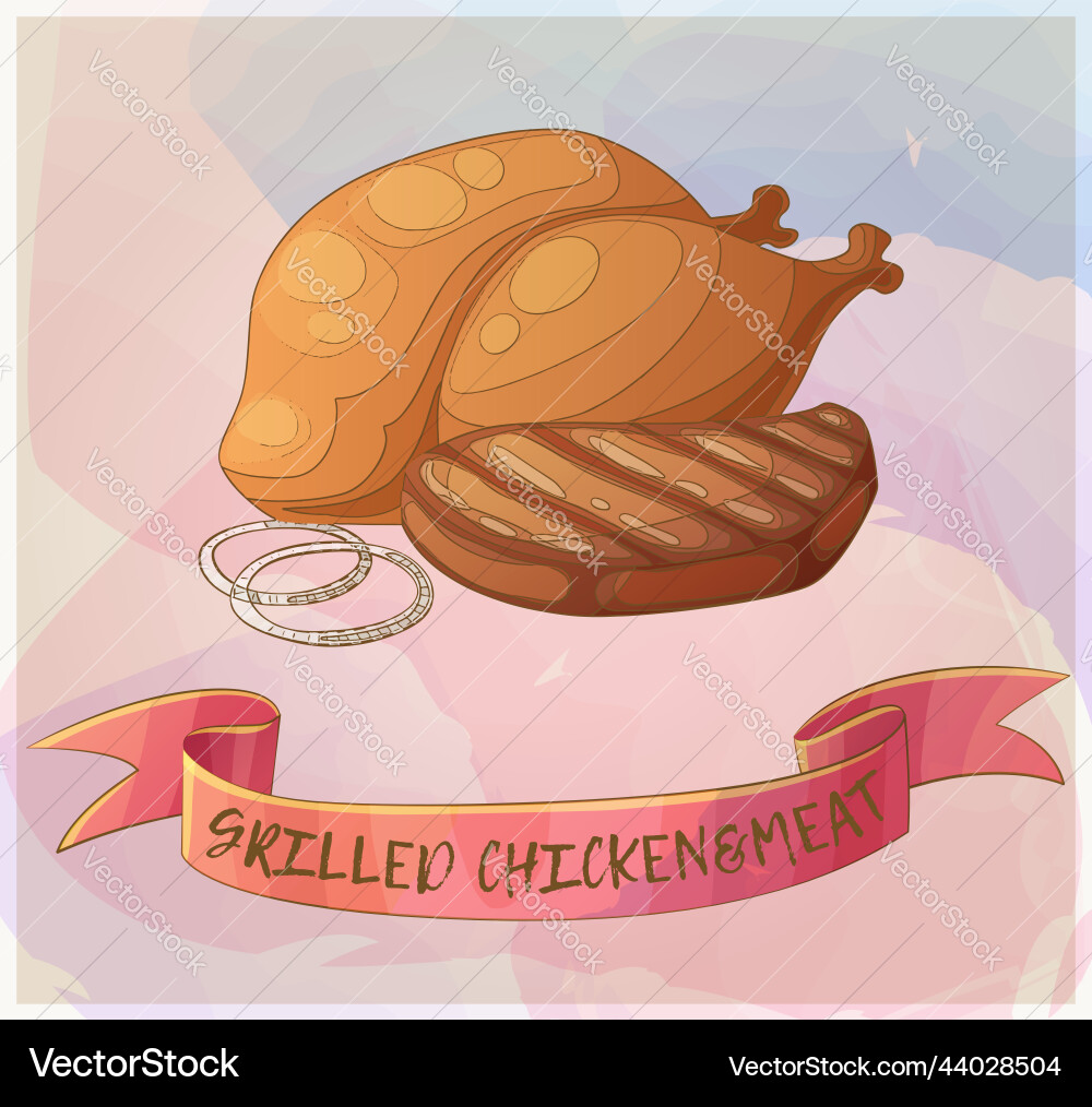 Grilled chicken and meat cartoon Royalty Free Vector Image