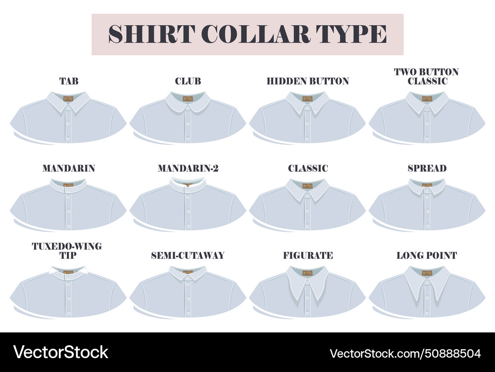 Shirt collar types shapes and forms collection Vector Image