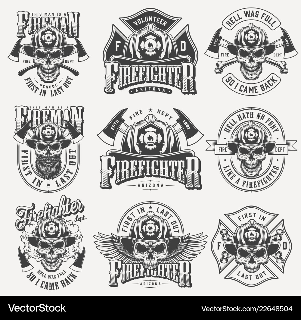 Vintage monochrome firefighting labels set Vector Image