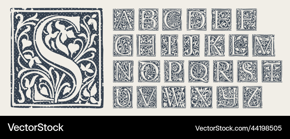 Alphabet in medieval gothic style set Royalty Free Vector