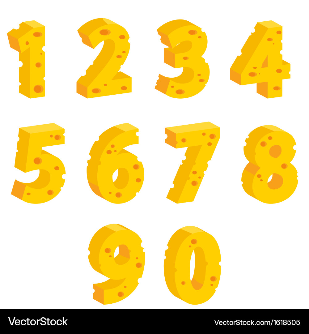 Cheese decorative numbers Royalty Free Vector Image