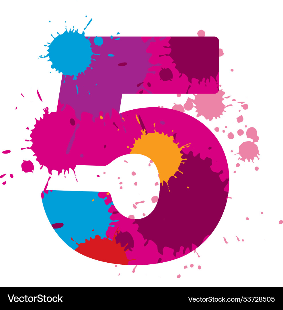 Five number shape with creative paint drops and Vector Image