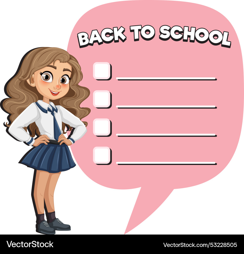 Girl with checklist for school preparation Vector Image