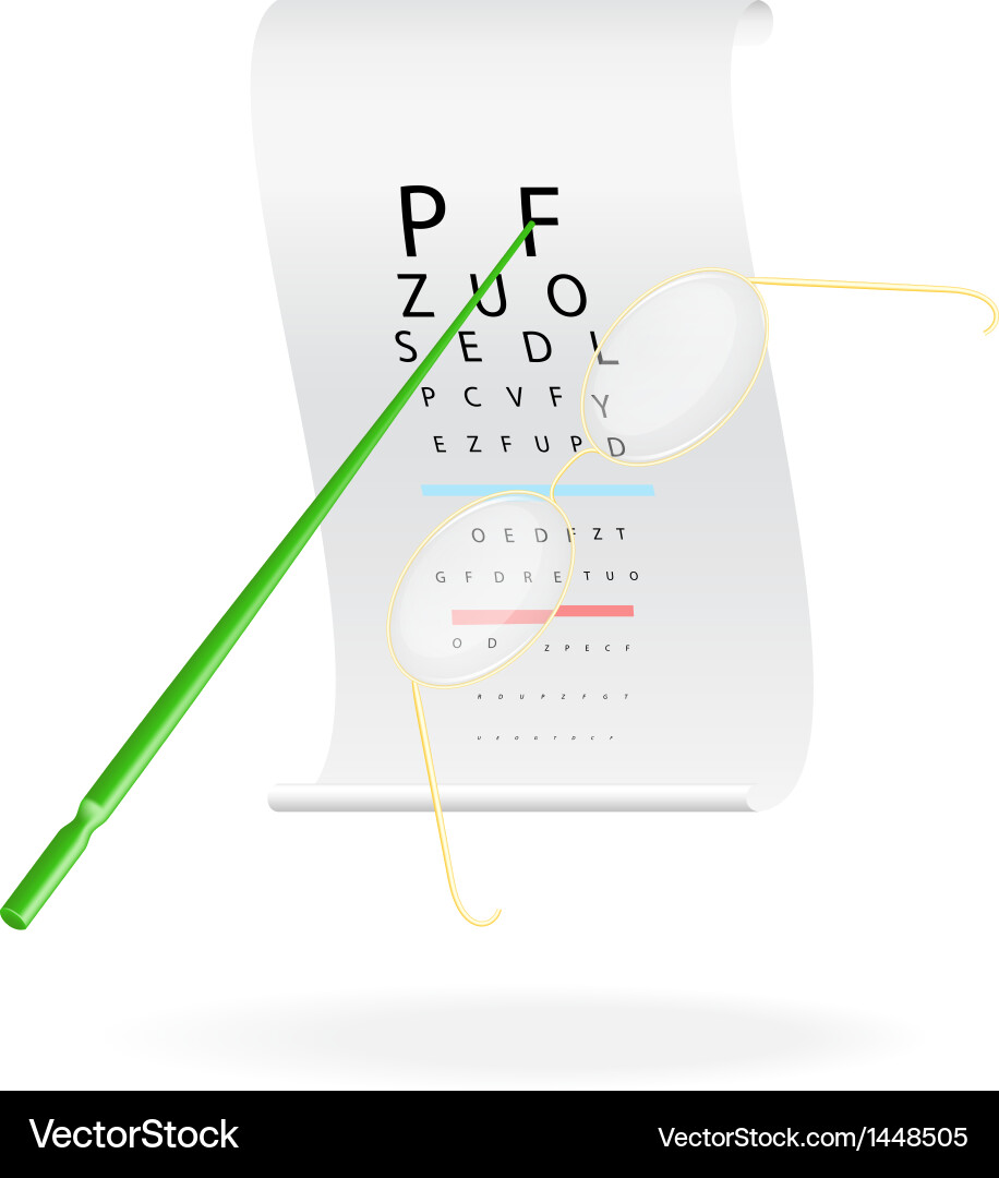 Glasses on a eye sight test chart Royalty Free Vector Image