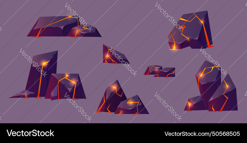 Rocks with cracks and liquid flowing lava Vector Image