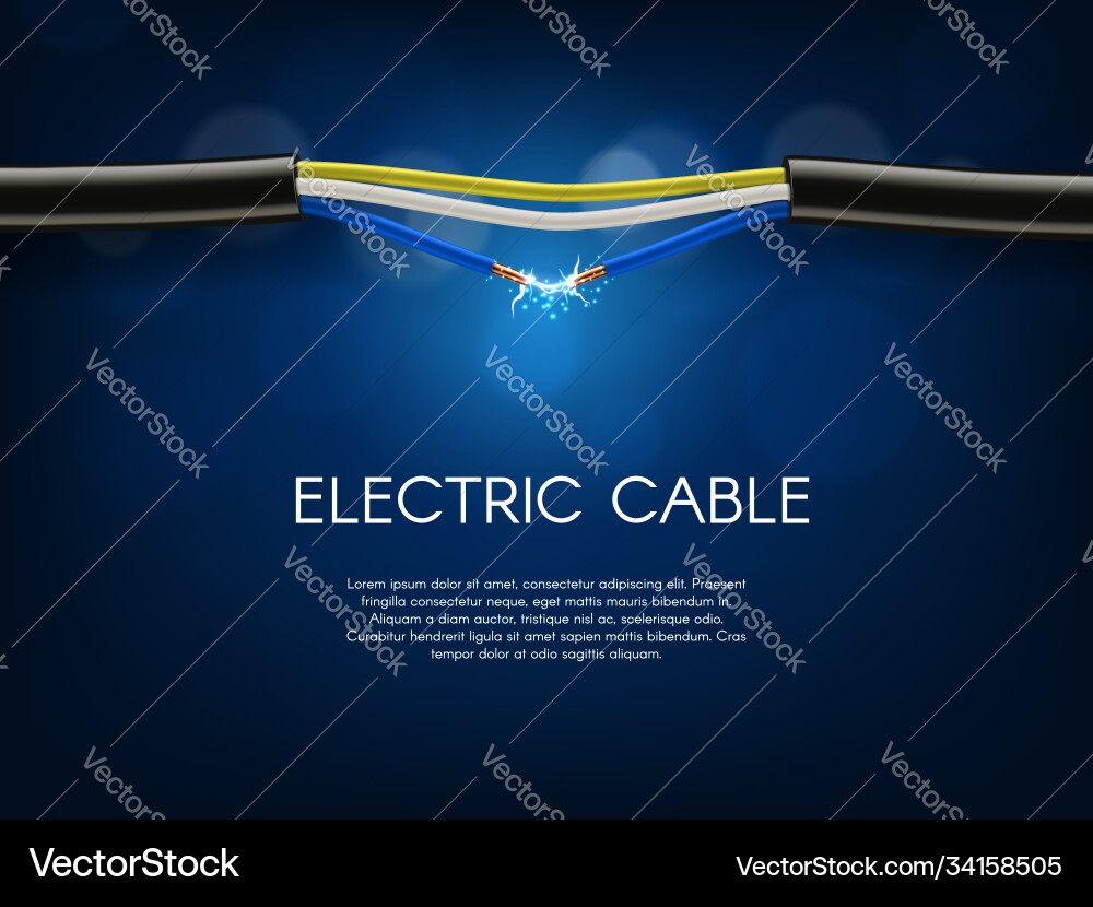 Short circuit in electrical cable banner Vector Image