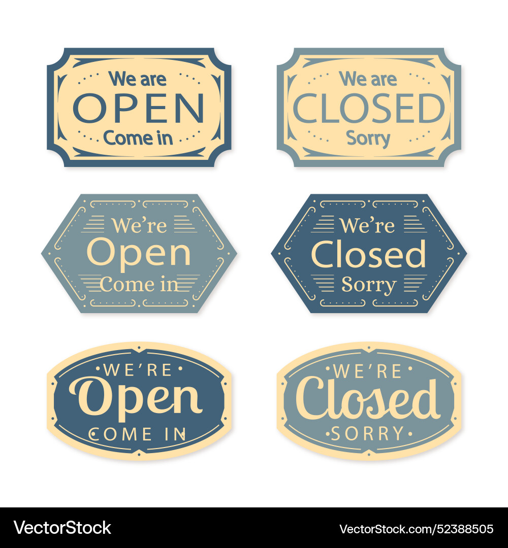 Vintage open and closed signboard collection Vector Image