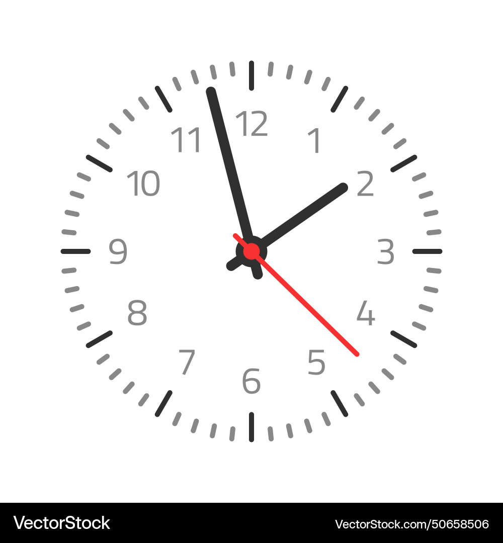 Clock face with hour minute and second hands Vector Image