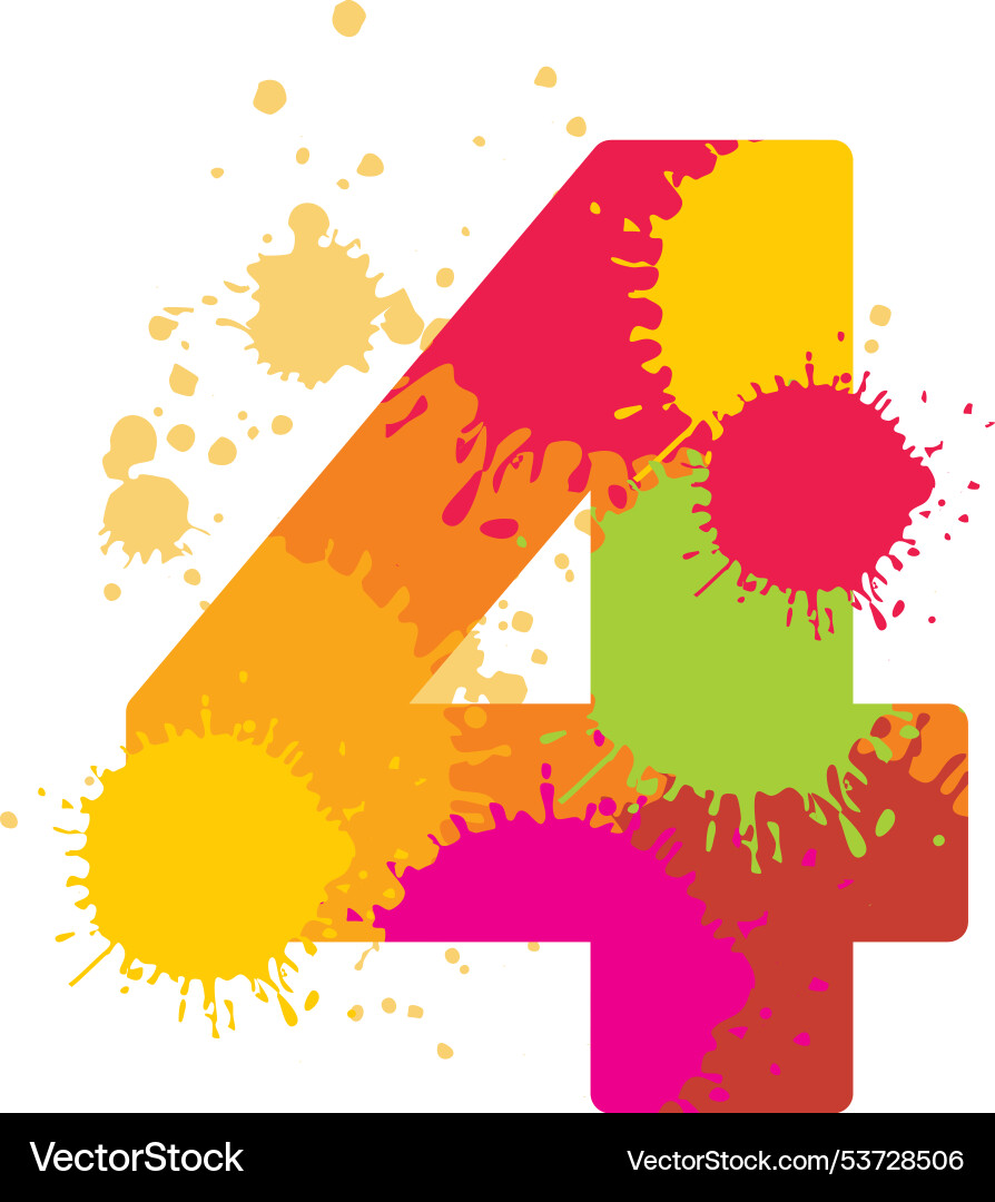 Color splashes on four shape artistic number sign Vector Image