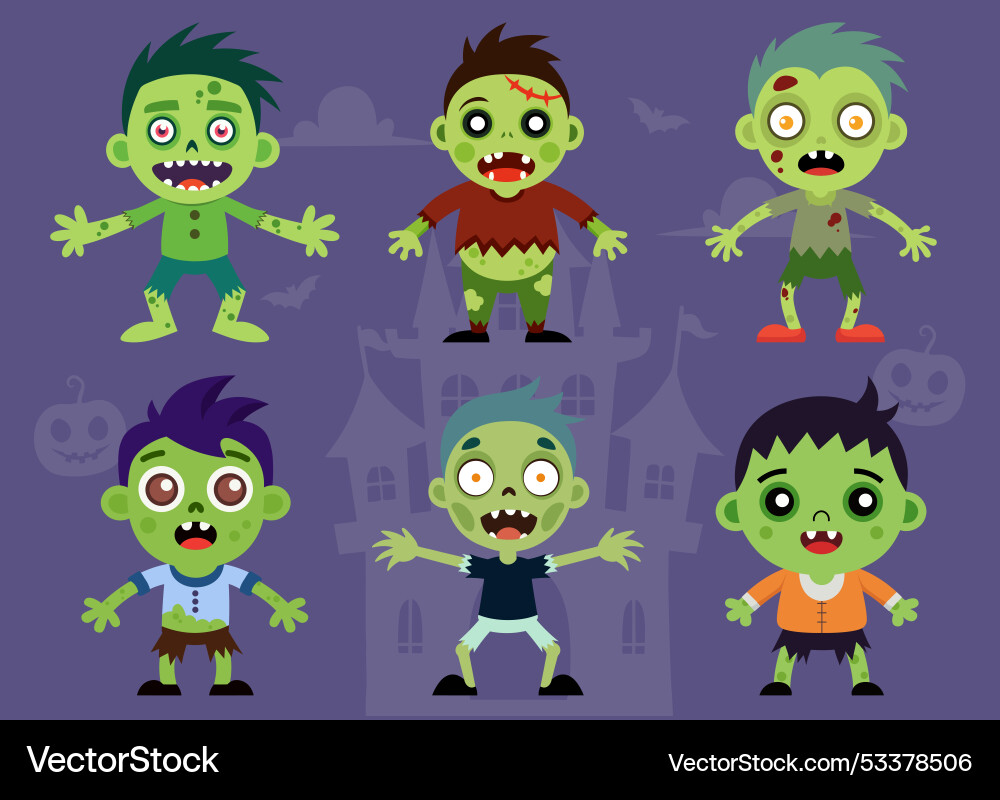 Cute cartoon halloween zombies Royalty Free Vector Image