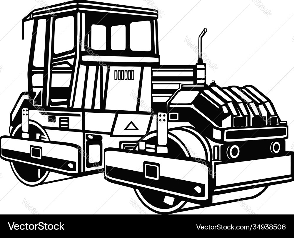 Detailed asphalt steam roller - compactor Vector Image