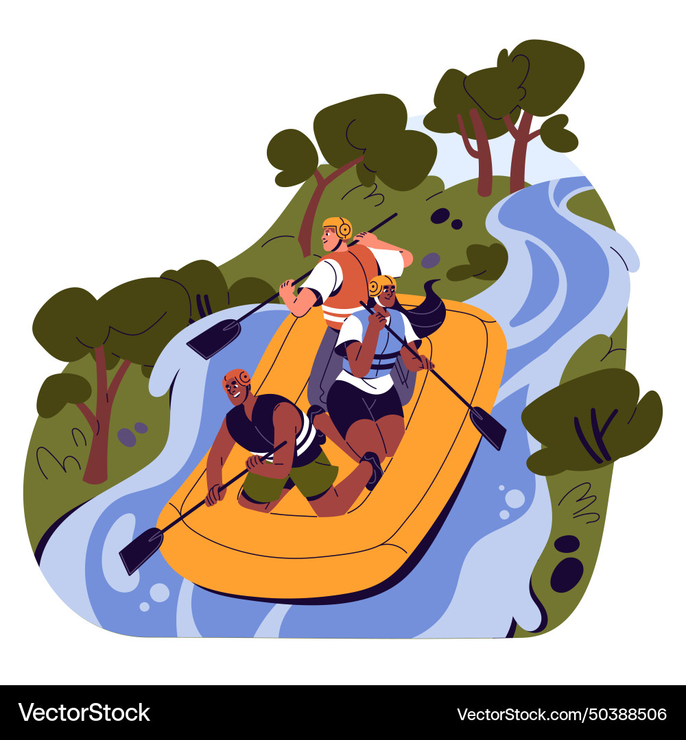 Whitewater rafting as a team people teamwork Vector Image