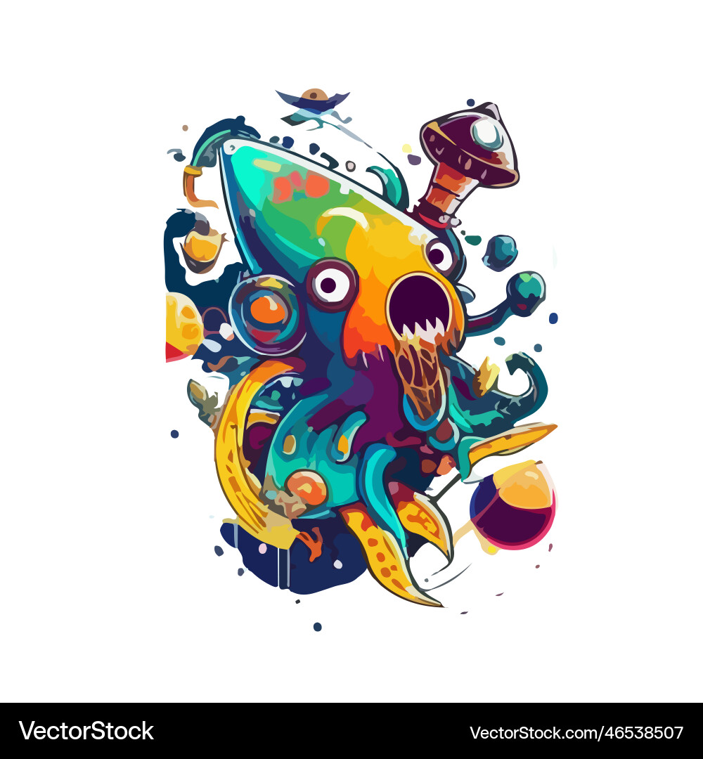 Angry Squid - Kraken Art Print Royalty Free Vector Image
