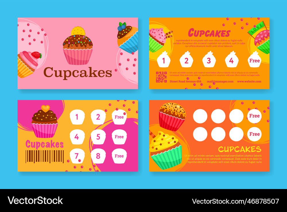 Cupcakes bakery loyalty card design template Vector Image