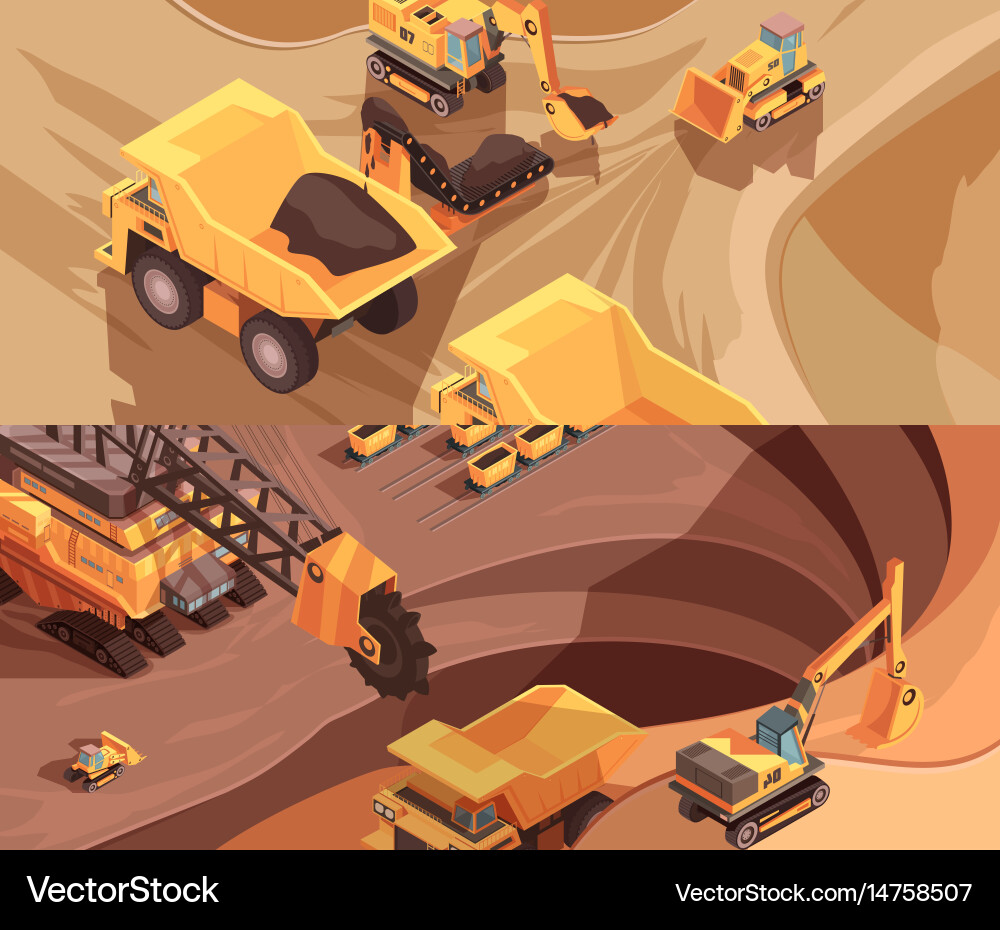 Opencast workings banners collection Royalty Free Vector