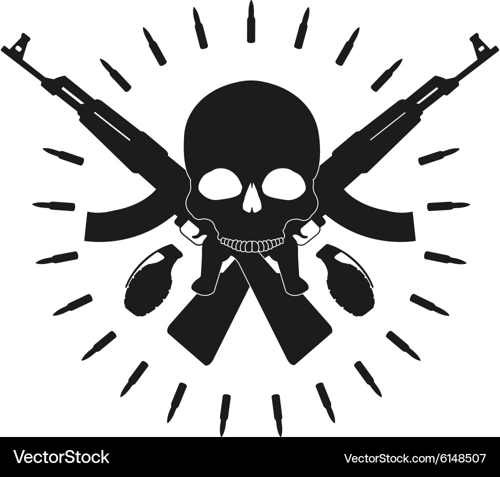Skull 2 grenades crossed assault rifles emblem Vector Image