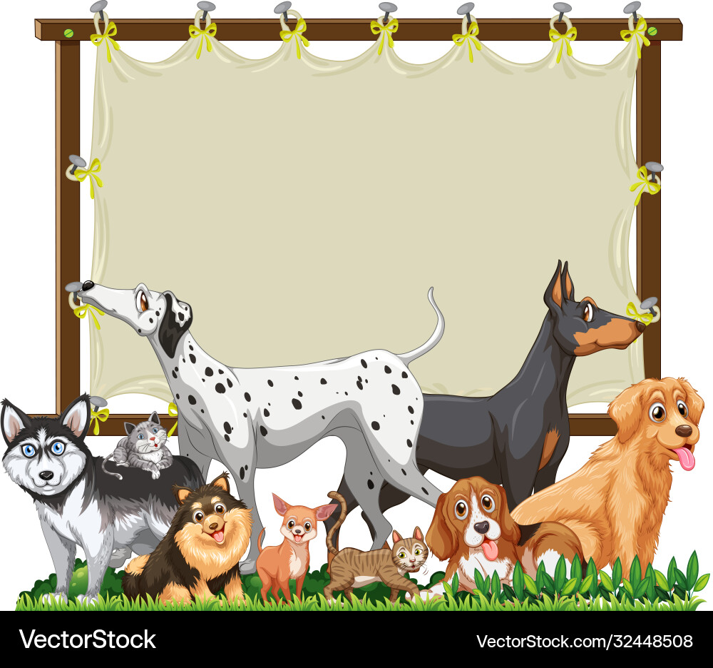 Canvas wooden frame template with cute dogs group Vector Image