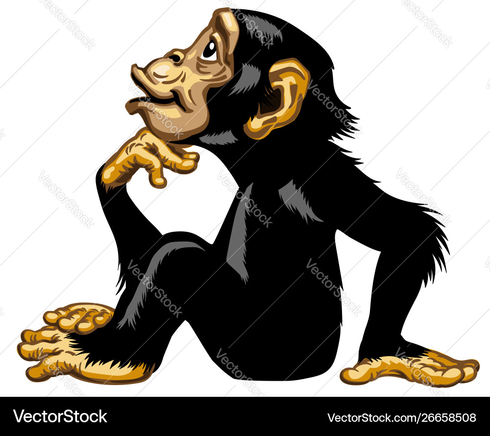 Cartoon chimp in thinker profile Royalty Free Vector Image