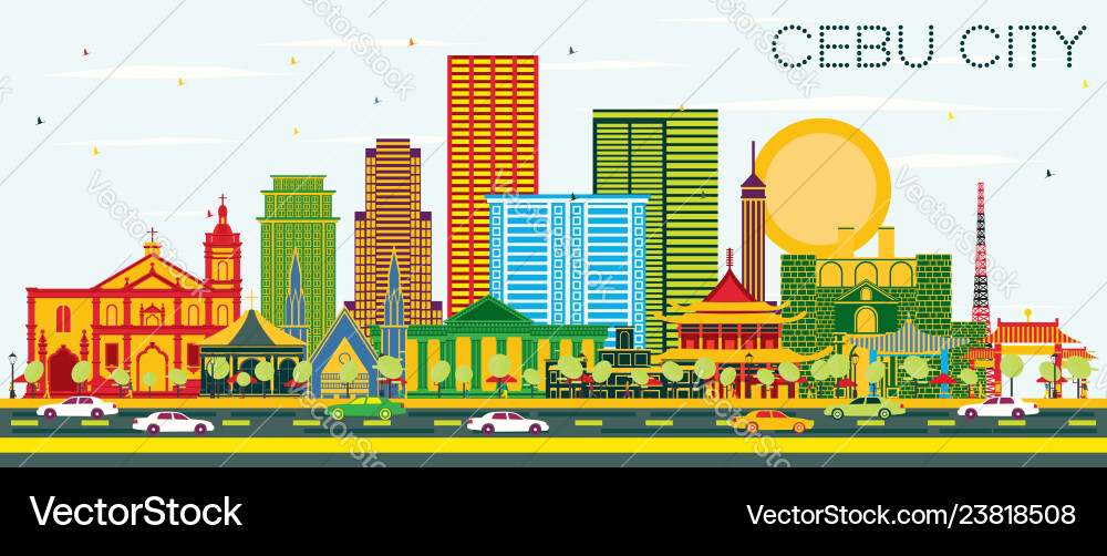 Cebu city philippines skyline with color Vector Image