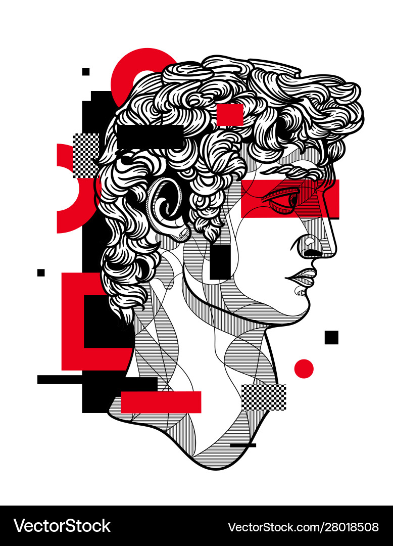 David classical sculpture glitch red modern style Vector Image