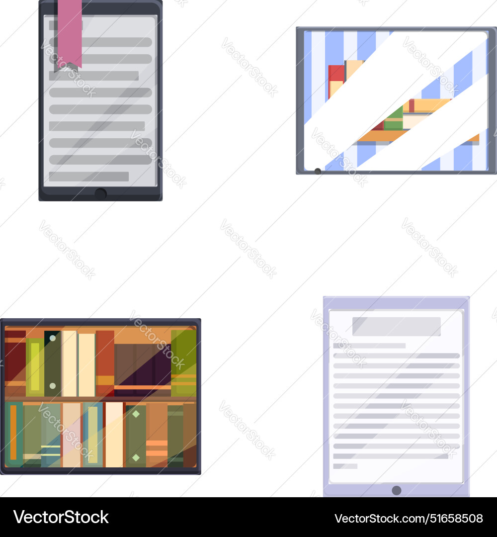 E library icons set cartoon gadget Royalty Free Vector Image