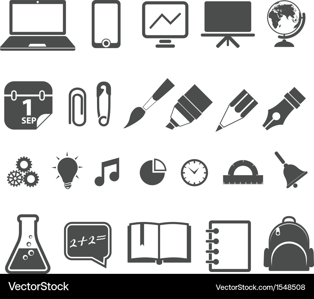 Education Icon Set - Diverse Learning Symbols Vector Image