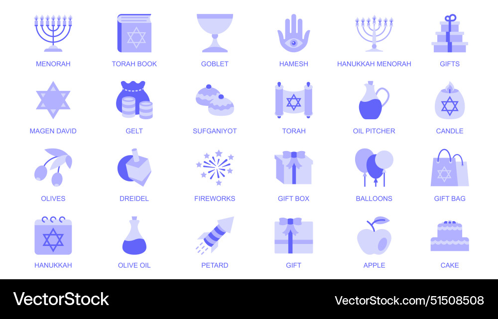 Hanukkah web icons set in duotone flat design Vector Image