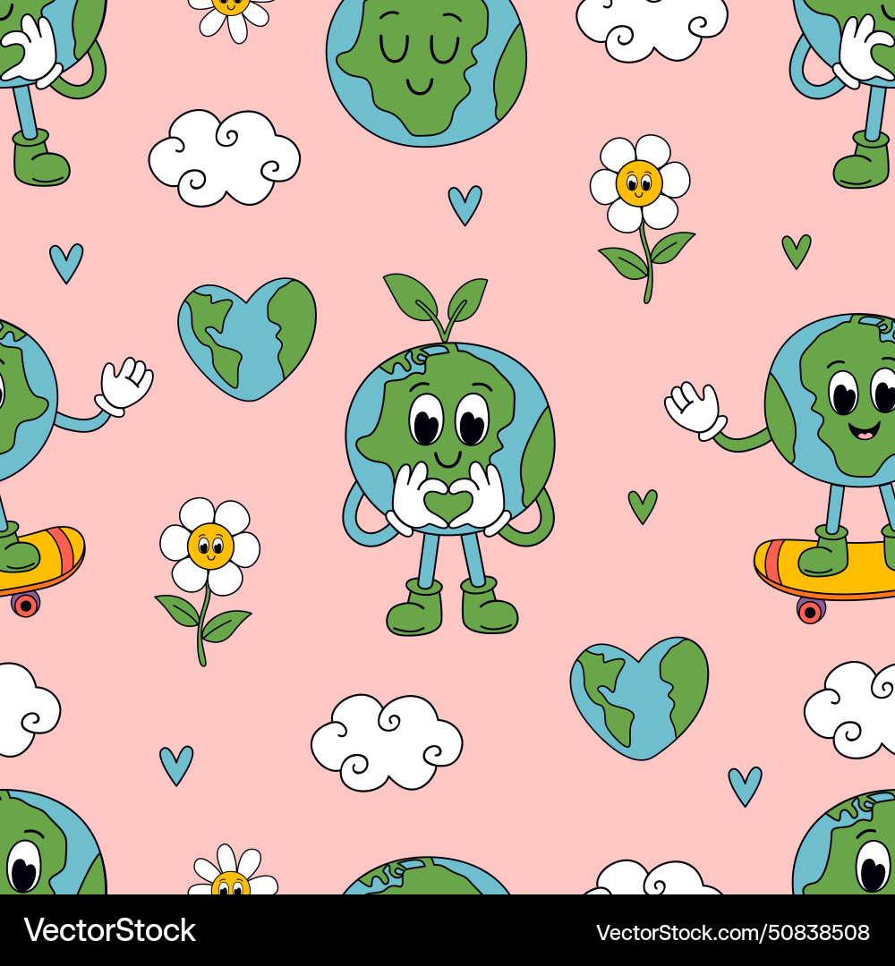 Seamless pattern with earth and flowers Royalty Free Vector