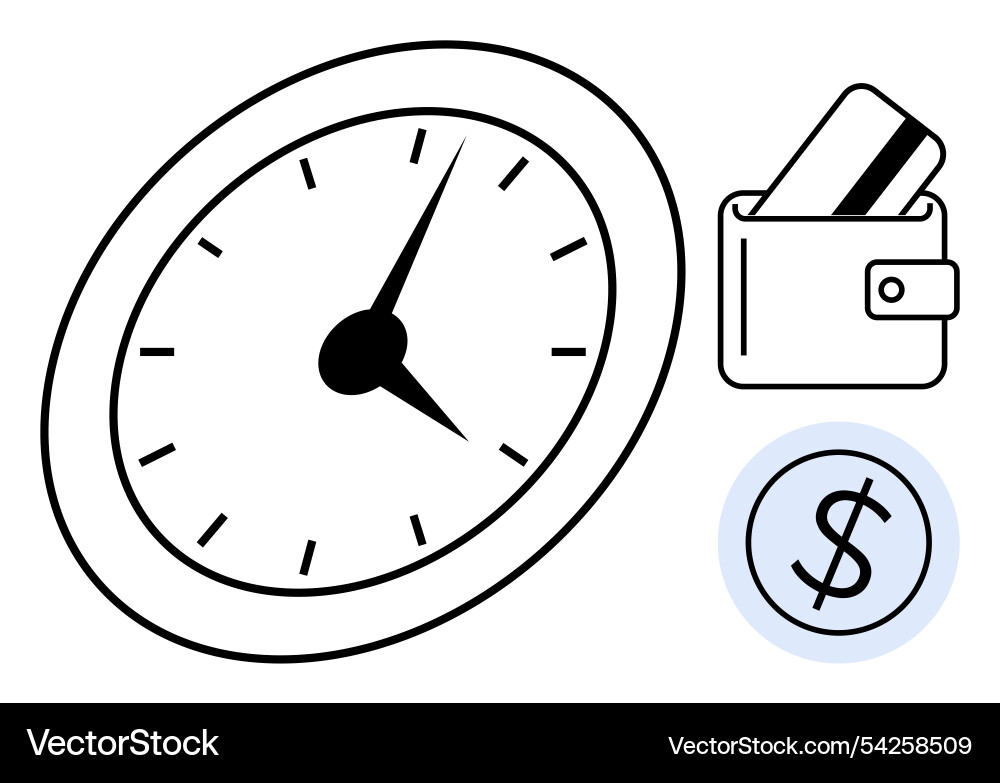 Clock with wallet and dollar icon Royalty Free Vector Image