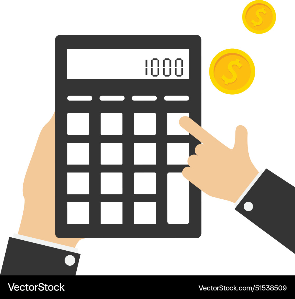 Finger pressing buttons on calculator person coun Vector Image
