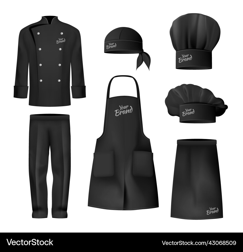Realistic culinary clothing black icon set Vector Image