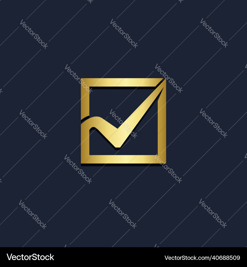 Square check mark aprroved gold logo Royalty Free Vector