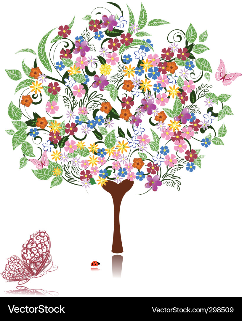 Tree with flowers Royalty Free Vector Image - VectorStock