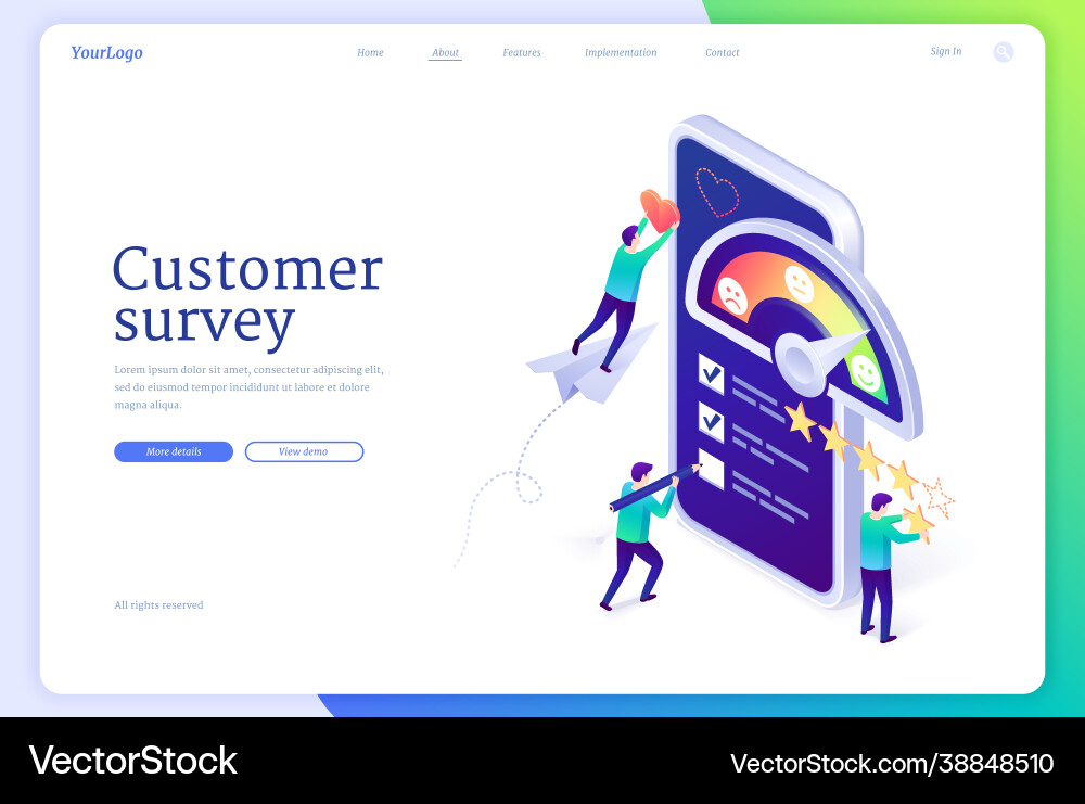 Customer survey isometric landing page web banner Vector Image