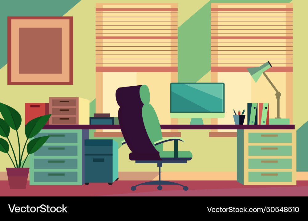 Flat design of colorful office workspace Vector Image