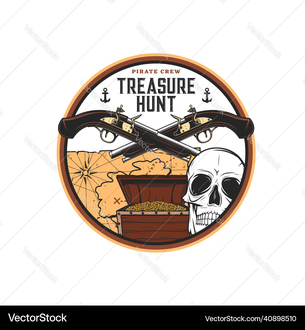 Pirate treasure hunting icon emblem label Vector Image