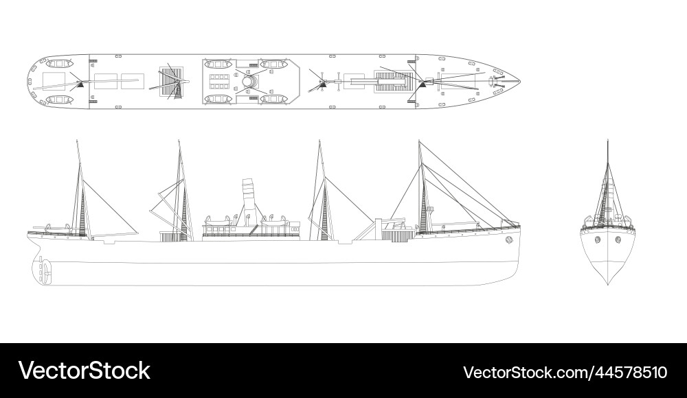 Steamboat Blueprint Drawing Royalty Free Vector Image